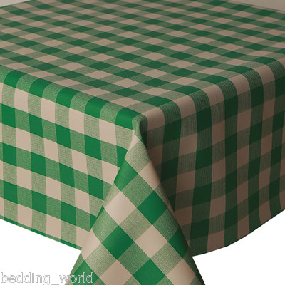 PVC TABLE CLOTH PICNIC GREEN GINGHAM CHECK WIPEABLE PROTECTOR PLASTIC ...