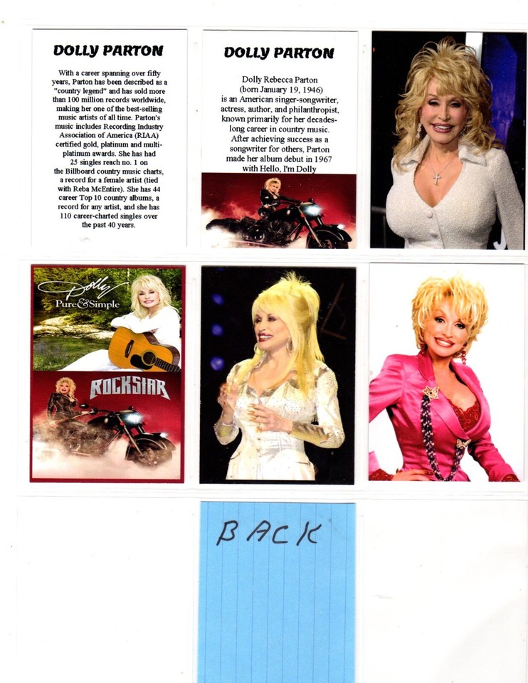 DOLLY PARTON CUSTOM NOVELTY TRADING CARD 6 CARDS SET | eBay