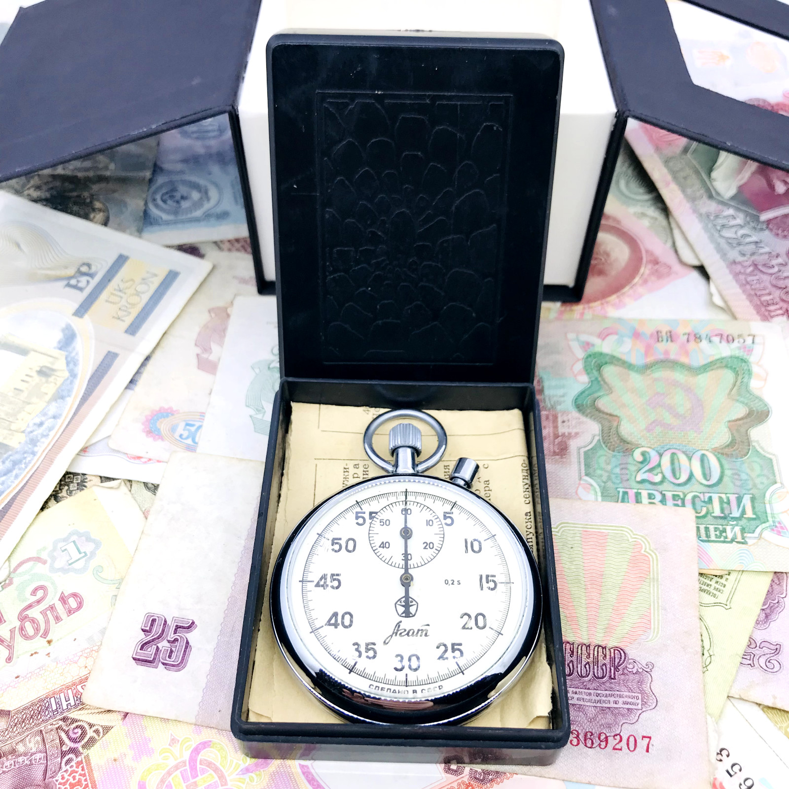 Rare Stopwatch Agate stopwatch with box and documents… - Gem