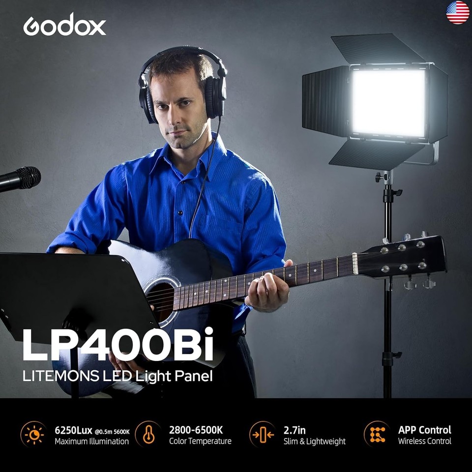 Godox LP400Bi Bicolor LED Video Light with Barndoor, 36W 2800K-6500K ...