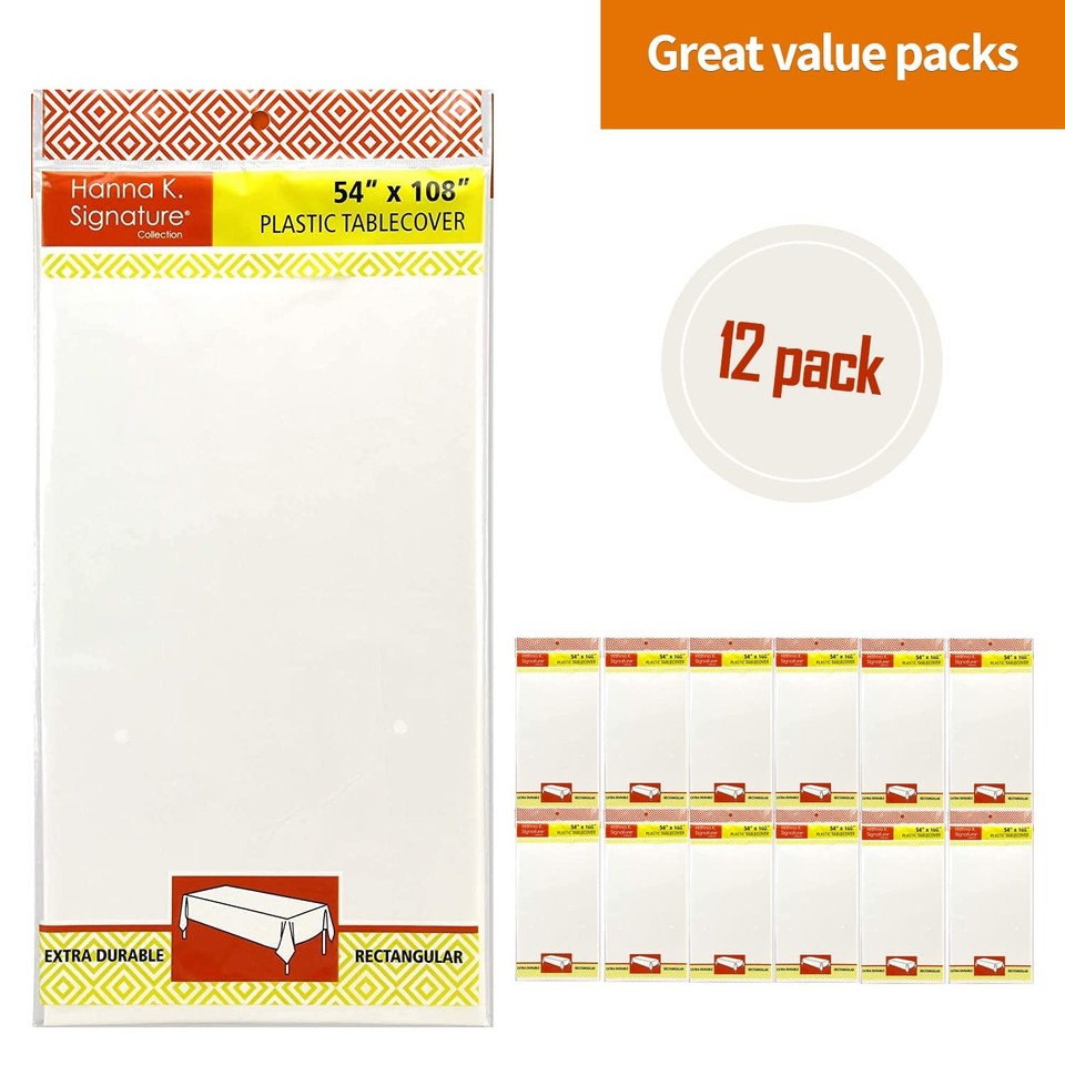 White Disposable Plastic Tablecloth for Rectangle Tables (12 Pack ...