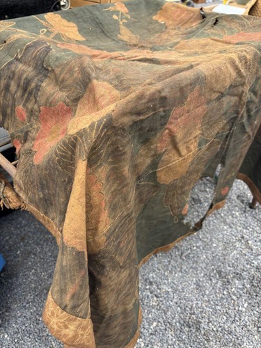 Vintage Japan BORO Old Japanese Cloth Rag Persimmon Dyed Tapestry Peony ...