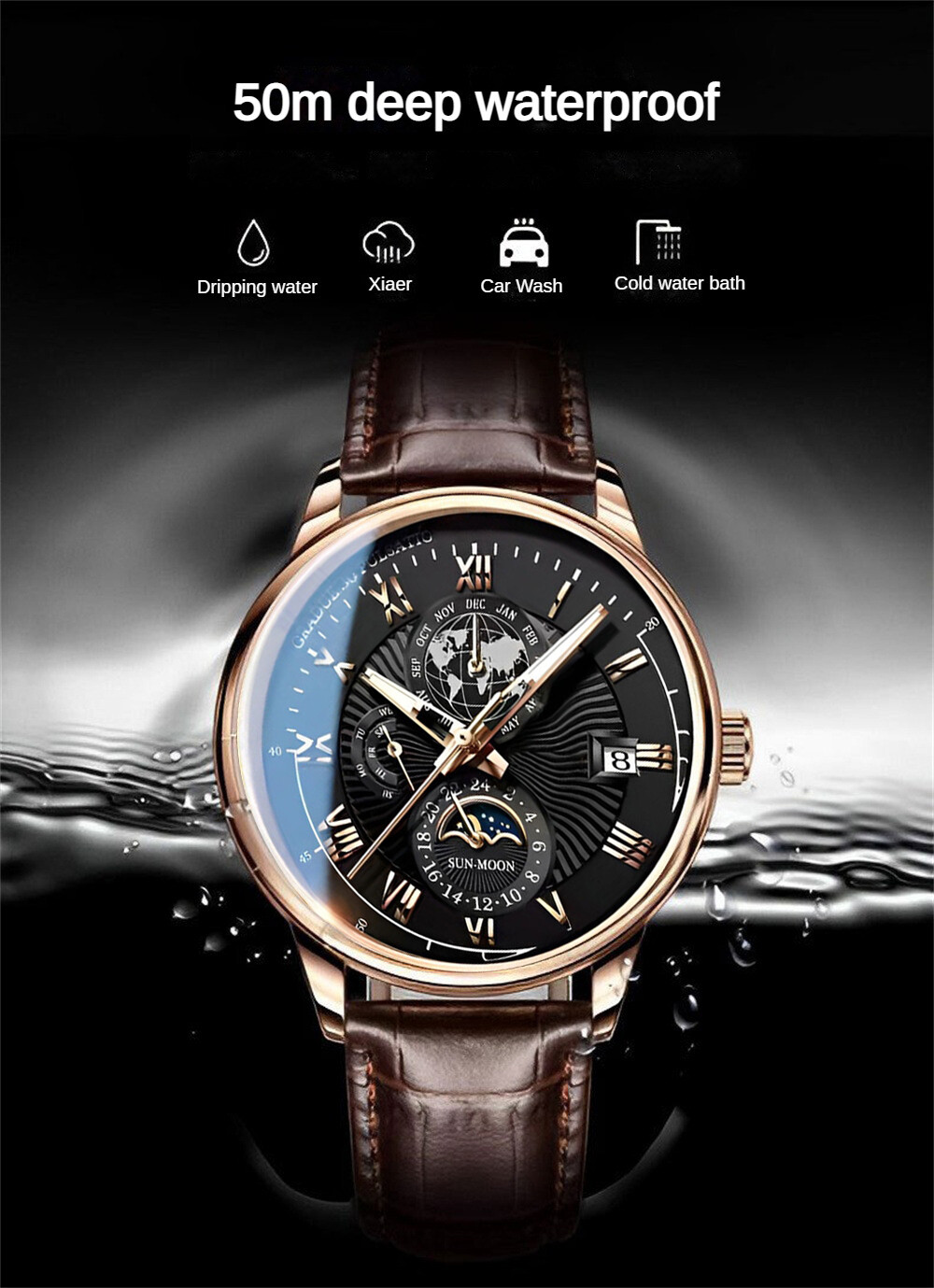 Watch Leather Waterproof Luminous Men's Quartz Wristwatch Luxury Man ...