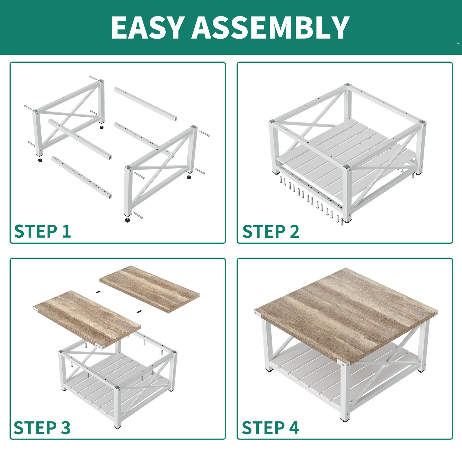 Modern Farmhouse Coffee Table Wood Square Center Table with Open ...