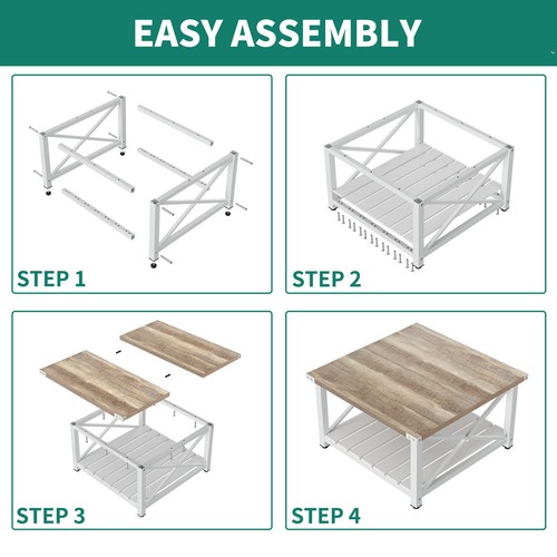 Modern Farmhouse Coffee Table Wood Square Center Table with Open ...