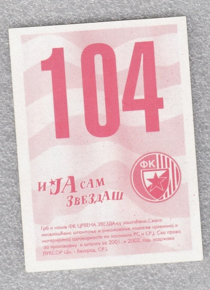 sticker DRAGAN STOJKOVIC PIXI FC RED STAR BELGRADE sticker 2001 ...