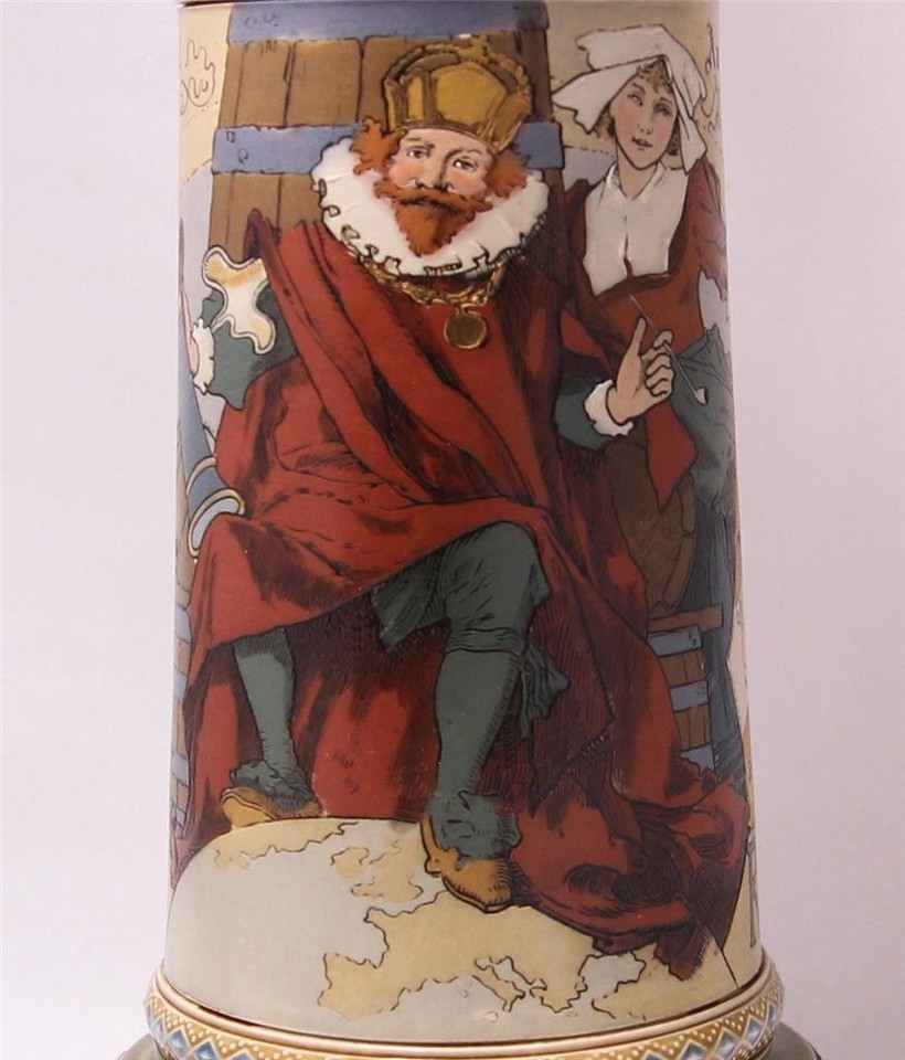 Large Antique Mettlach Etched Beer Stein King Gambrinus #2107 by H ...