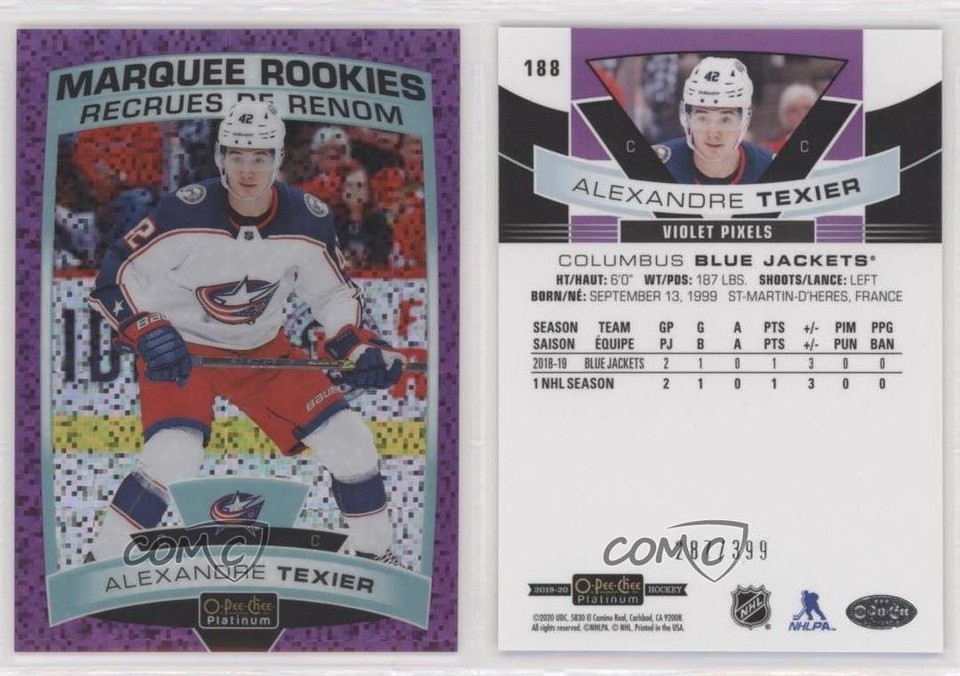 2019-20 O-Pee-Chee Platinum Marquee Rookies Violet Pixels Alexandre ...