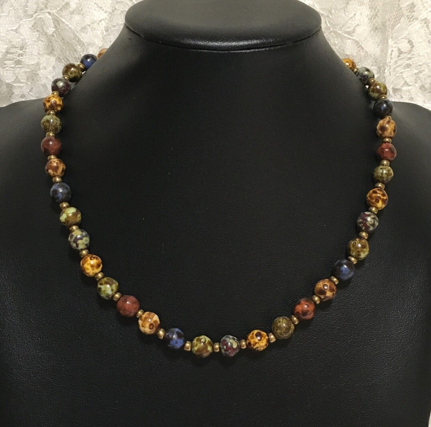 Speckled Scottish Agate Glass Beaded Single Strand Ne… - Gem
