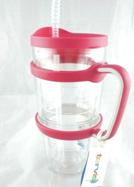 Tervis 24 Oz Clear Tumbler Flexible Straw PINK Fuchsia Handle and Lid ...