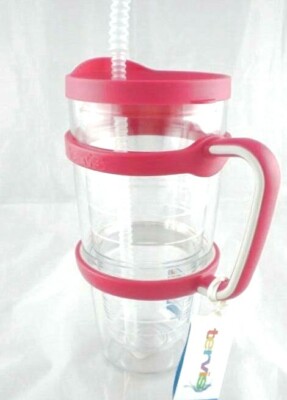 Tervis 24 Oz Clear Tumbler Flexible Straw PINK Fuchsia Handle and Lid ...