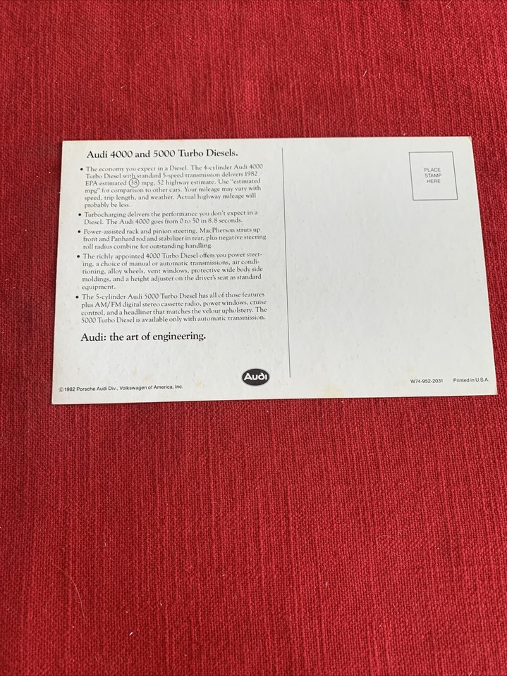 Original Vintage Postcard Audi 5000 4000 Turbo Diesel Excellent | eBay