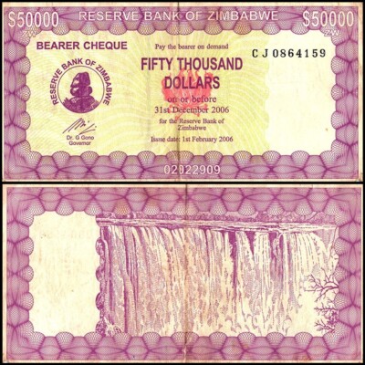 Zimbabwe 50000 Dollars Bearer Cheque, 2006, P-29, Damaged | eBay