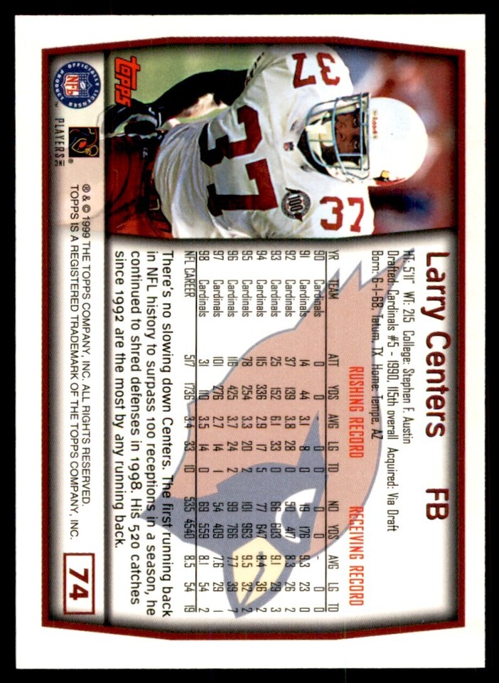 1999 TOPPS LARRY CENTERS ARIZONA CARDINALS #74 | eBay