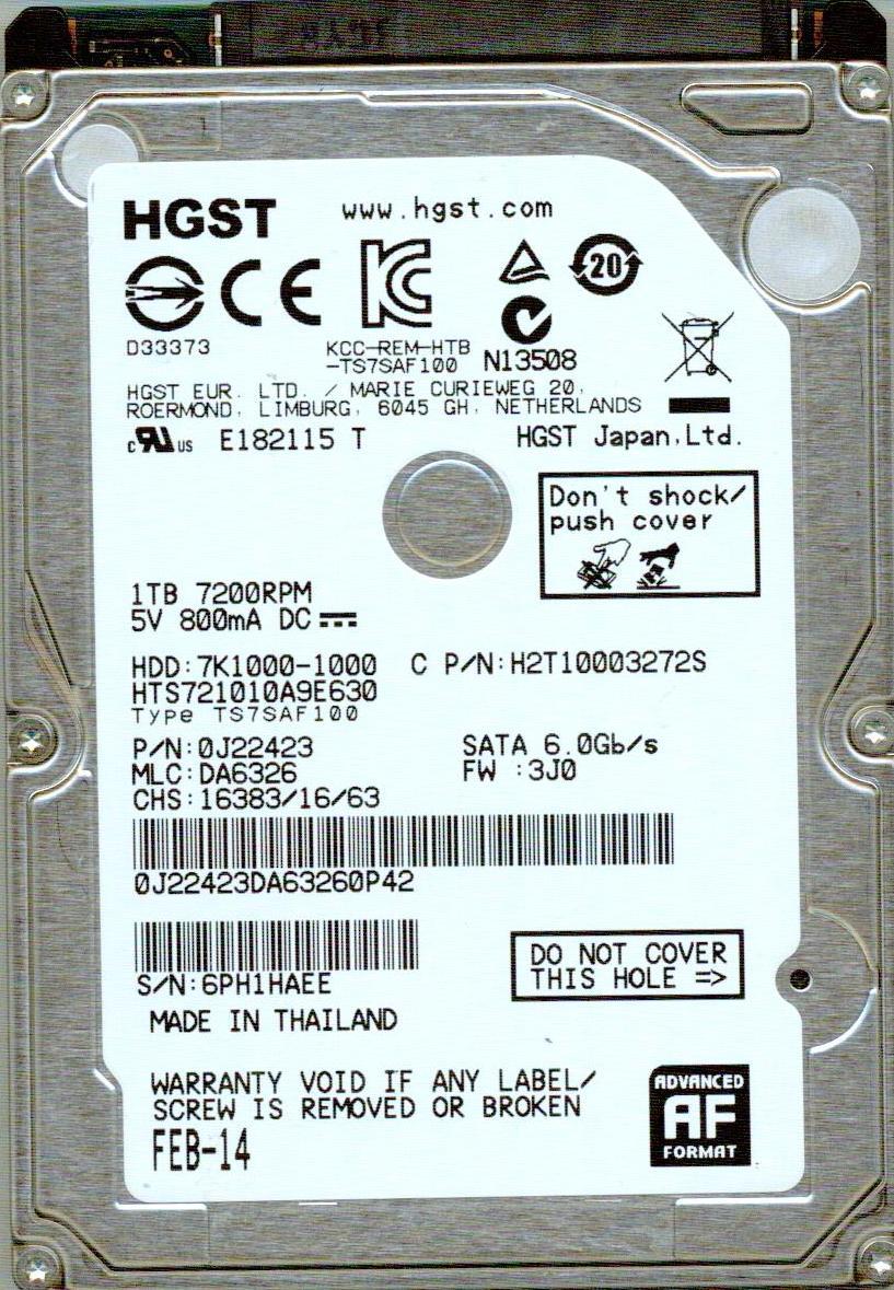 HTS721010A9E630, MLC: DA6326 PN:0J22423 HGST SATA 1TB | eBay