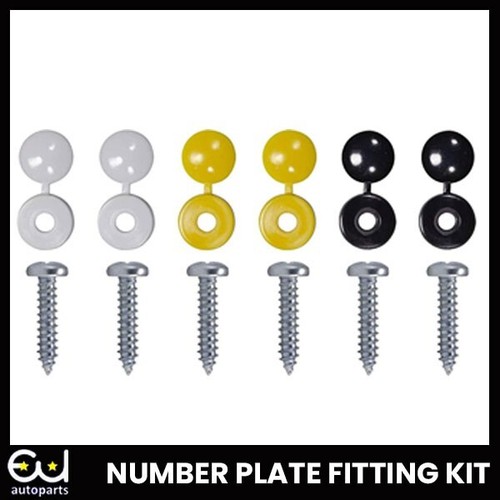 6 x NUMBER PLATE CAR FIXING FITTING KIT SCREWS & CAPS HINGED BLACK ...