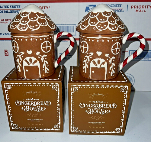 Pottery Barn Gingerbread House Mug With Lid Set/2 Christmas New NIB | eBay