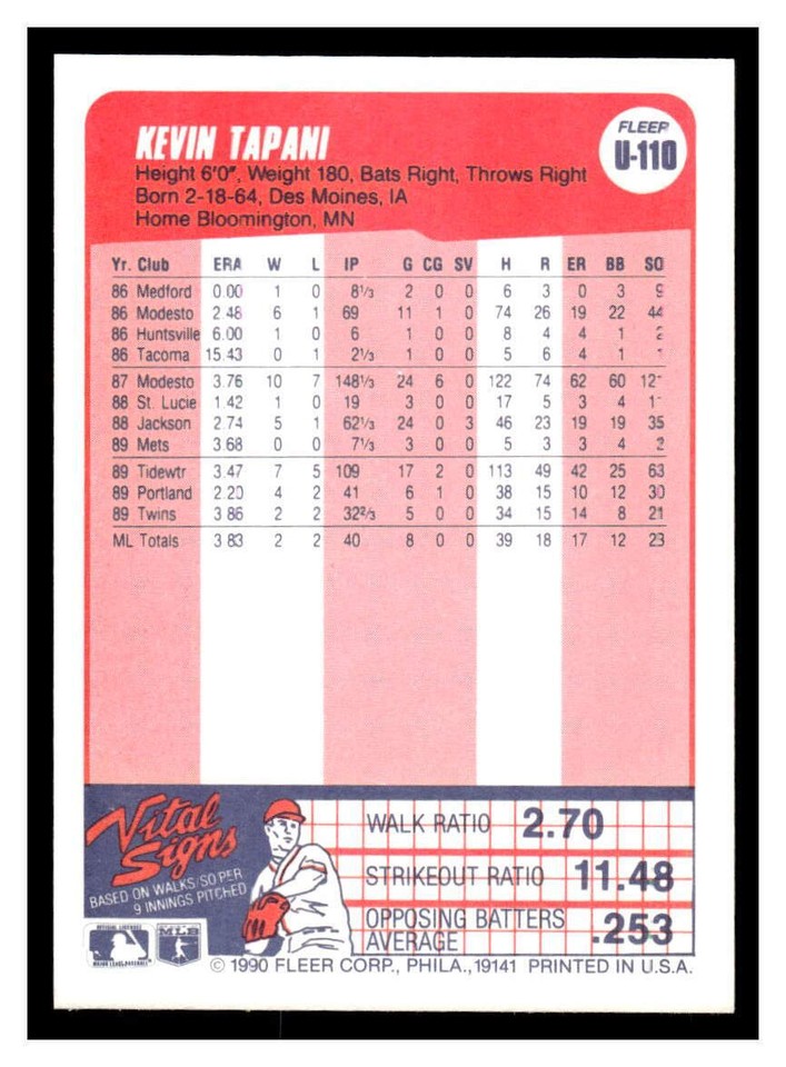 1990 Fleer Update #U-110 Kevin Tapani - Minnesota Twins Rookie | eBay