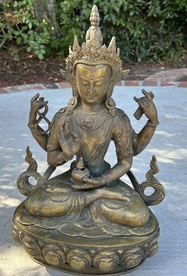 Large 17” Brass Avalokiteshvara Buddha Statue Multi-Armed Tibetan Art ...