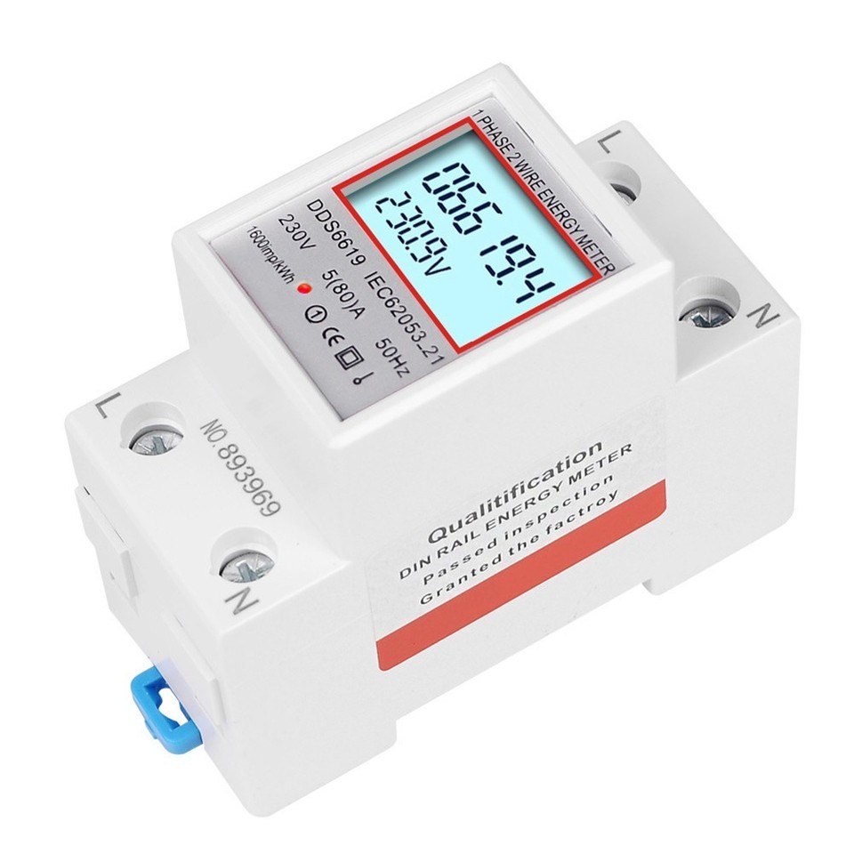 Single Phase Energy Meter for Din Rail with LCD Display Voltage Current ...