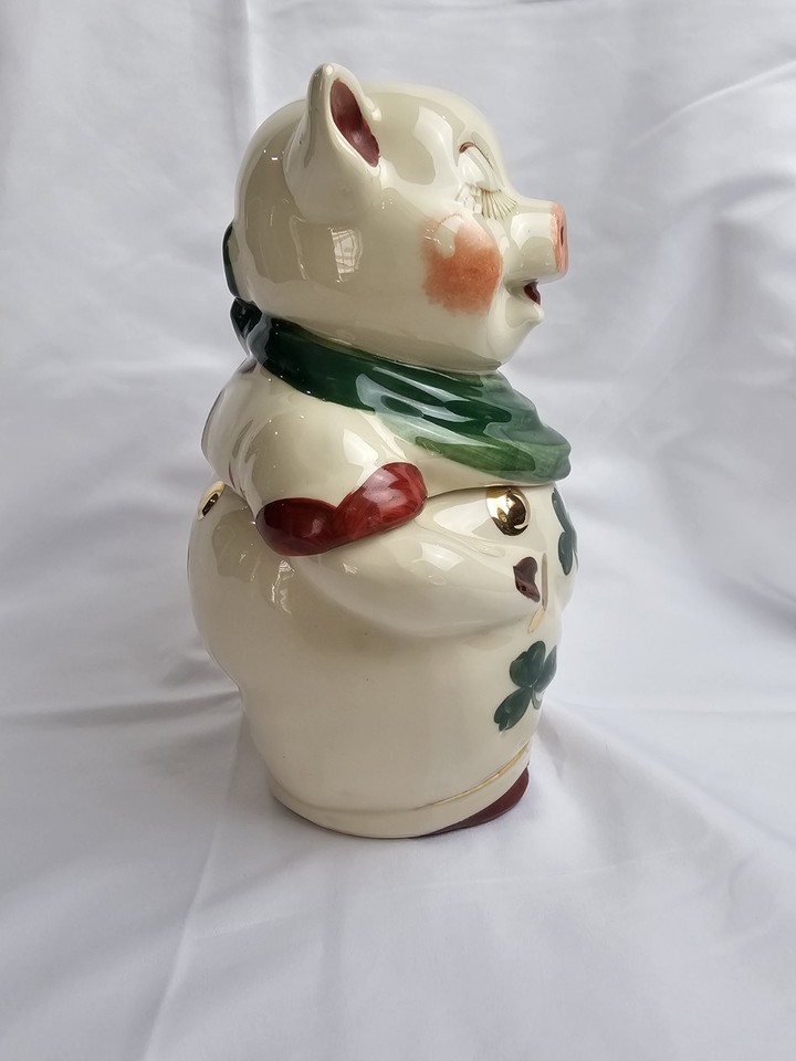 VINTAGE SHAWNEE GOLD SHAMROCK SMILEY PIG COOKIE JAR | eBay