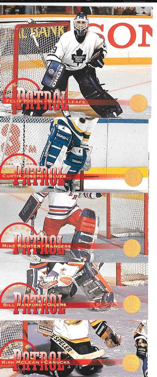 CURTIS JOSEPH MIKE RICHTER FELIX POTVIN 5 CARD LOT 1994-95 LEAF CREASE ...