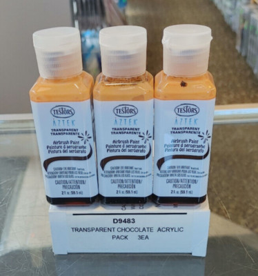TESTORS AZTEK ACRYLIC PAINT #9483 TRANSPARENT CHOCOLATE 3 NEW BOTTLES ...