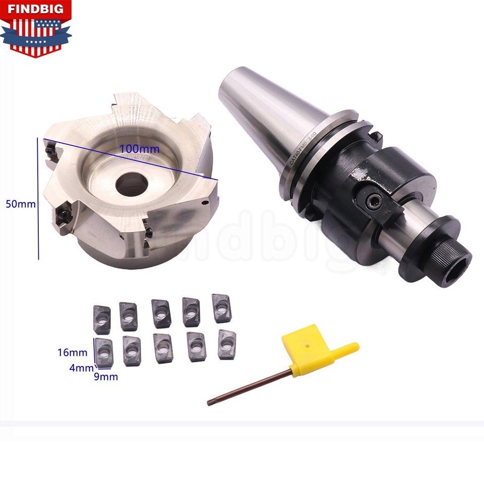 4" 90 Degree Indexable Face Shell Mill Cutter, CAT40 Arbor with 10Pcs ...