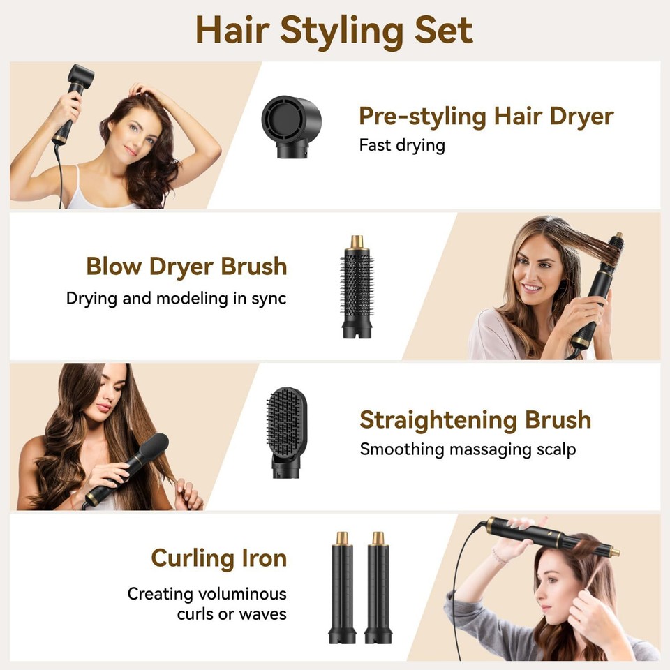 5 in 1 Electric Hair Dryer Blow Curler Set Detachable Styler Hot Air ...