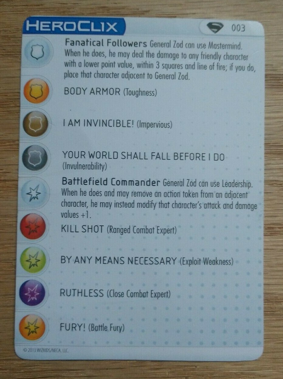 HEROCLIX GENERAL ZOD #003 MAN OF STEEL SET 2013 UNIQUE COMMON W/ CARD ...