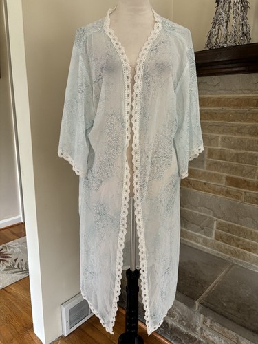 Lularoe 'CHLOE' NWT sheer aqua blue white kimona robe loungewear sz M ...