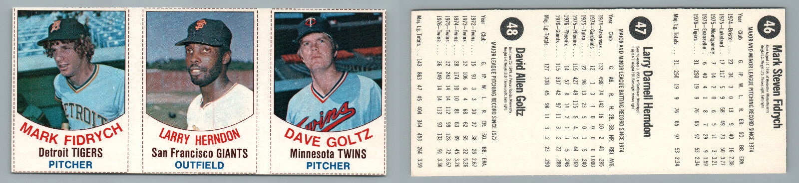 1977 Hostess All-Star Team - Triple Panels Mark Fidrych, Larry Herndon ...