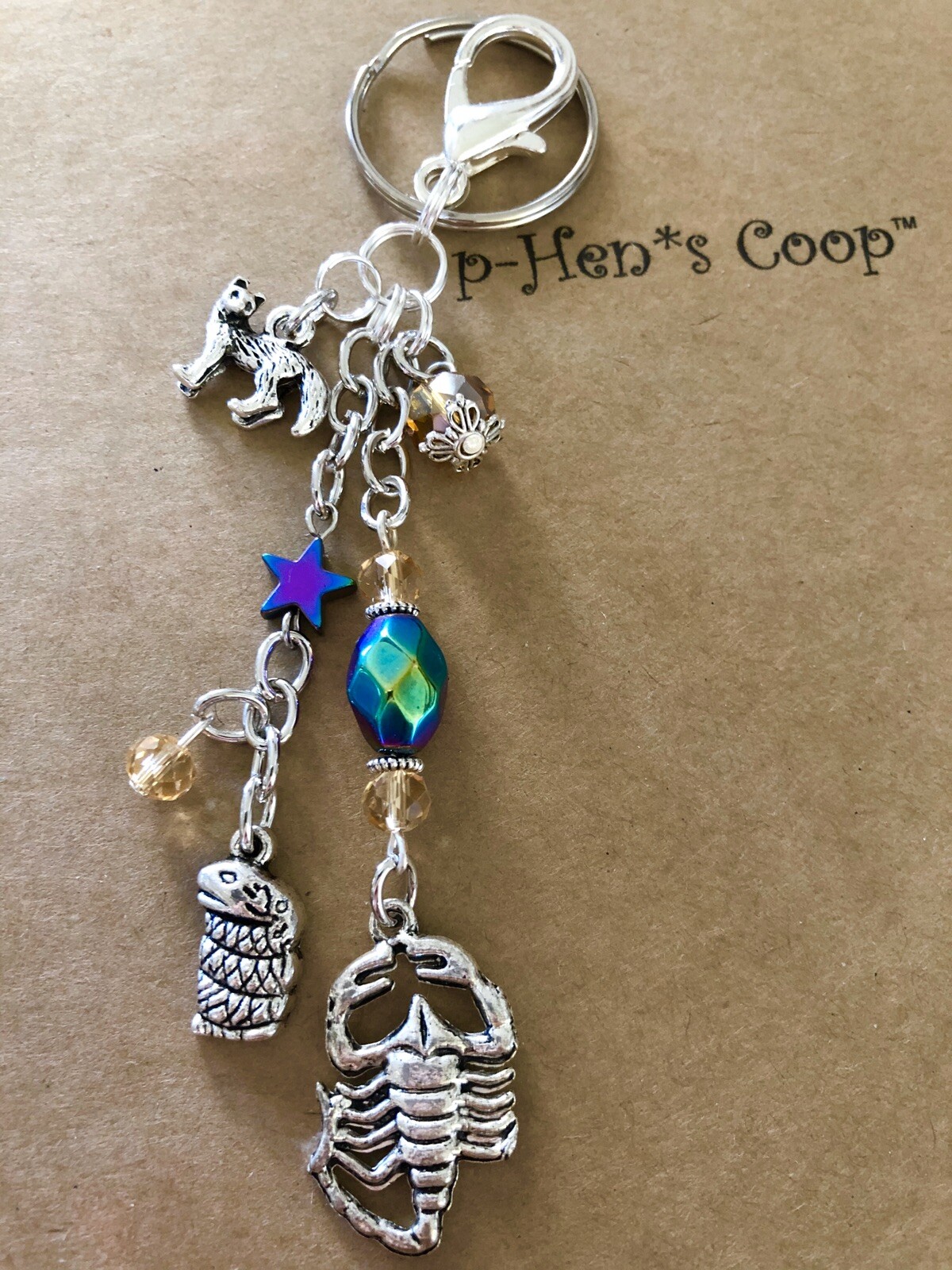 Scorpion & Rattlesnake W Coyote Purse Charm Key Chain FOB handmade USA ...