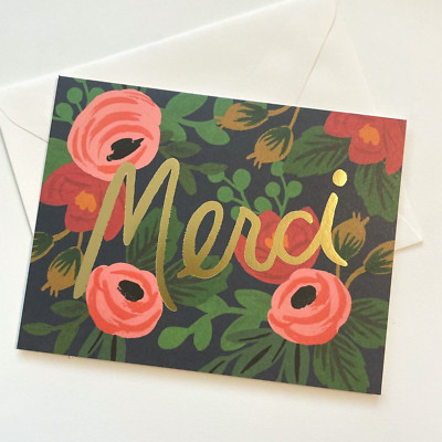 RIFLE PAPER CO. Greeting Card & Envelope - "MERCI ROSA THANK YOU ...