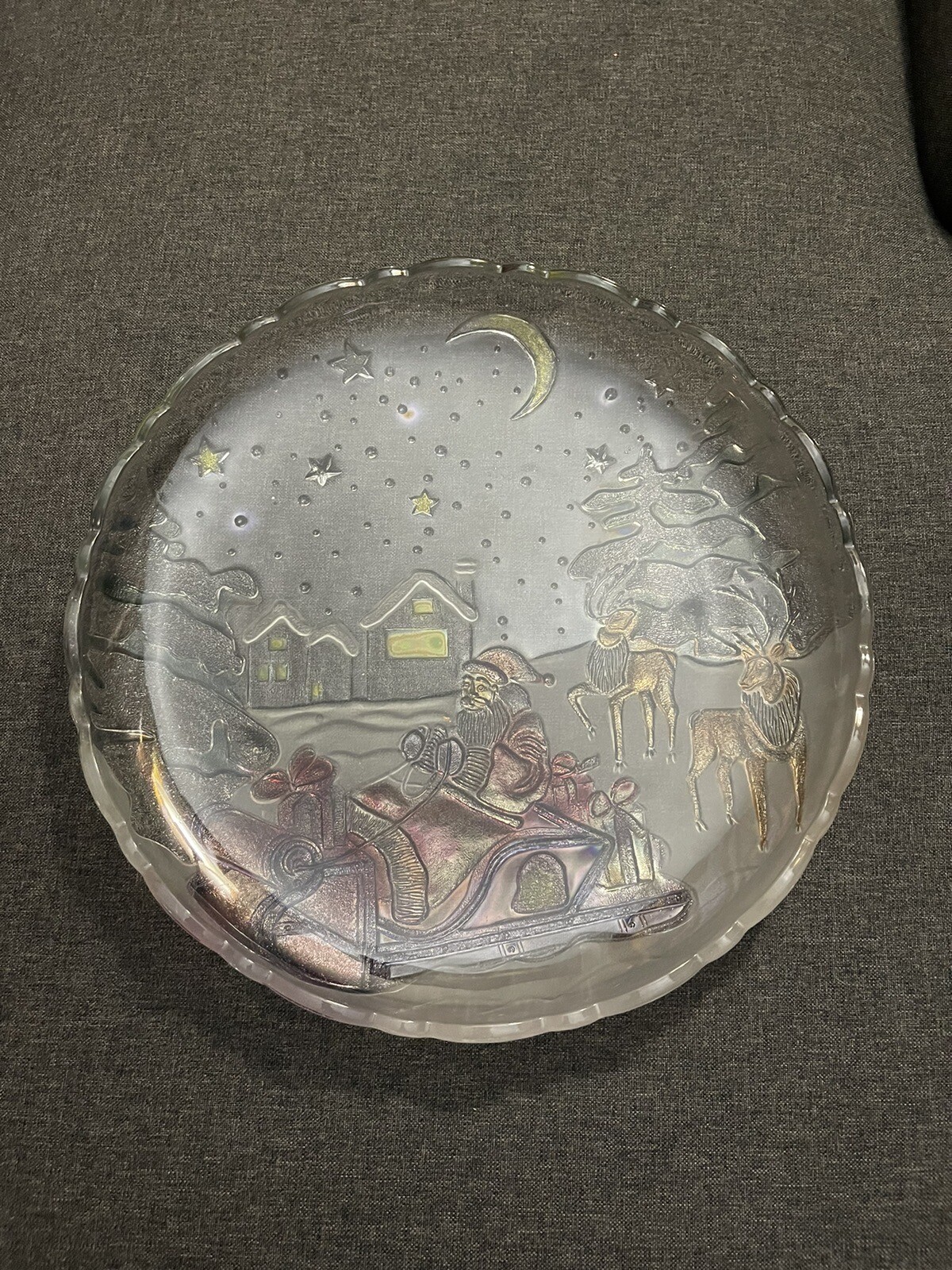 Grandeur Noel Glass Christmas Platter Santa Claus Reindeer Snow ...