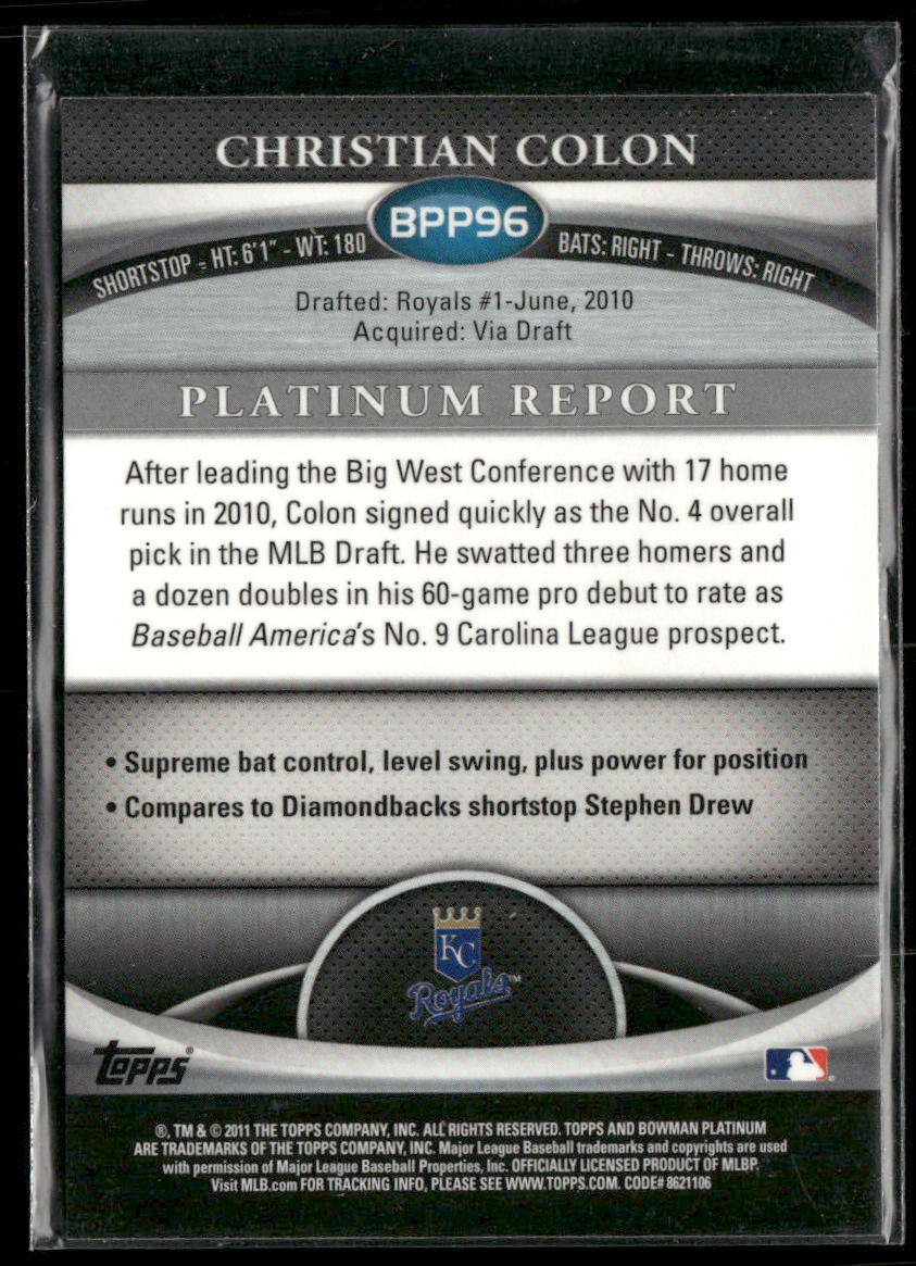 2011 Bowman Platinum Christian Colon Prospects Kansas City Royals # ...