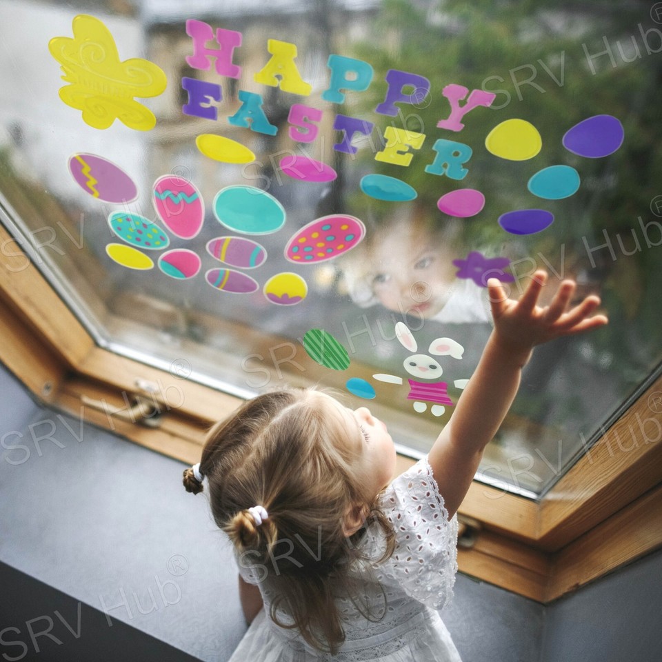 30cm Gel Stickers Sheets, Happy Easter, Bunnies, Butterflies, Eggs, Easter Gifts | eBay UK