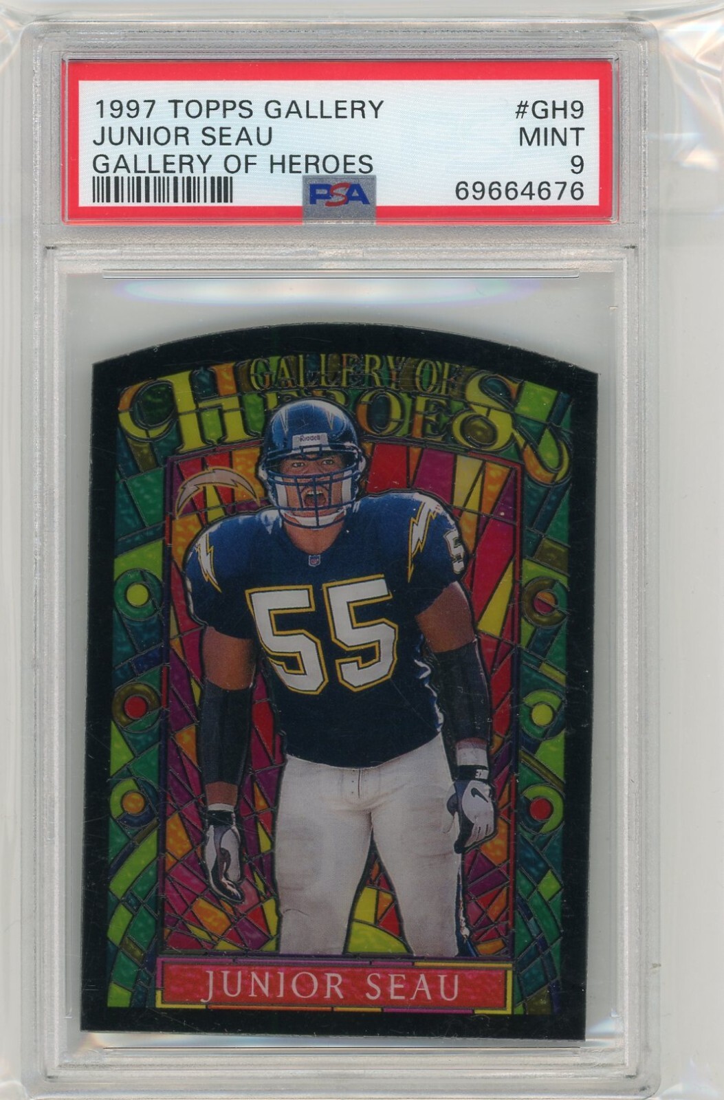 1997 Topps Gallery Stained Glass Gallery of Heroes #GH9 Junior Seau PSA ...