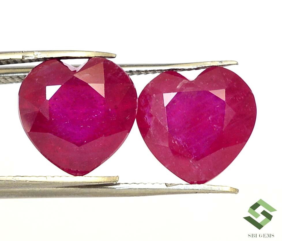 10x10 mm Natural Ruby Heart Shape Cut Pair 10.36 CTS Faceted Loose ...