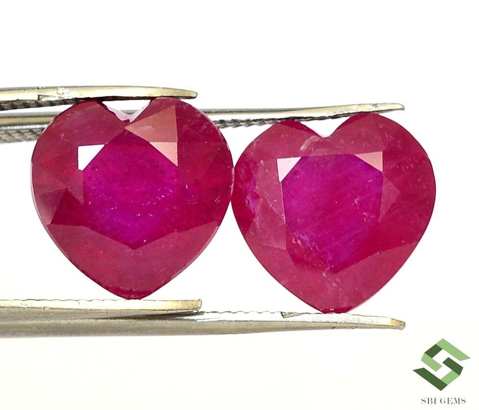 10x10 mm Natural Ruby Heart Shape Cut Pair 10.36 CTS Faceted Loose ...