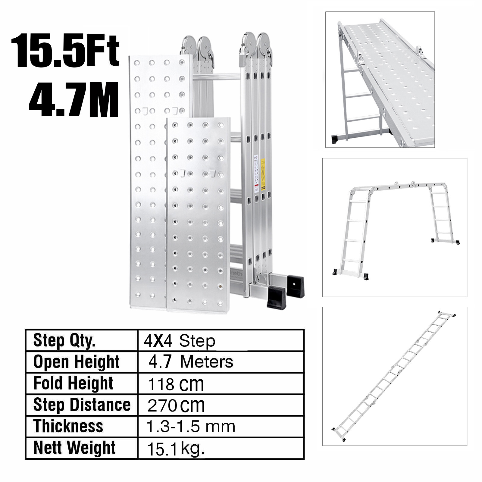 3.5M-5.7M Work Platform Ladder Combination 14in1 Aluminium Step Work ...