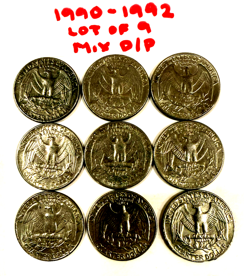 1990–1992 Washington Quarters • 9 Coin Lot • P & D • Circulated | eBay