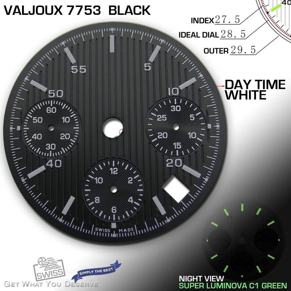 DIAL MOVEMENT ETA VALJOUX 7753, Ø 29.5 MM, DATE, BLACK OR SILVER ...