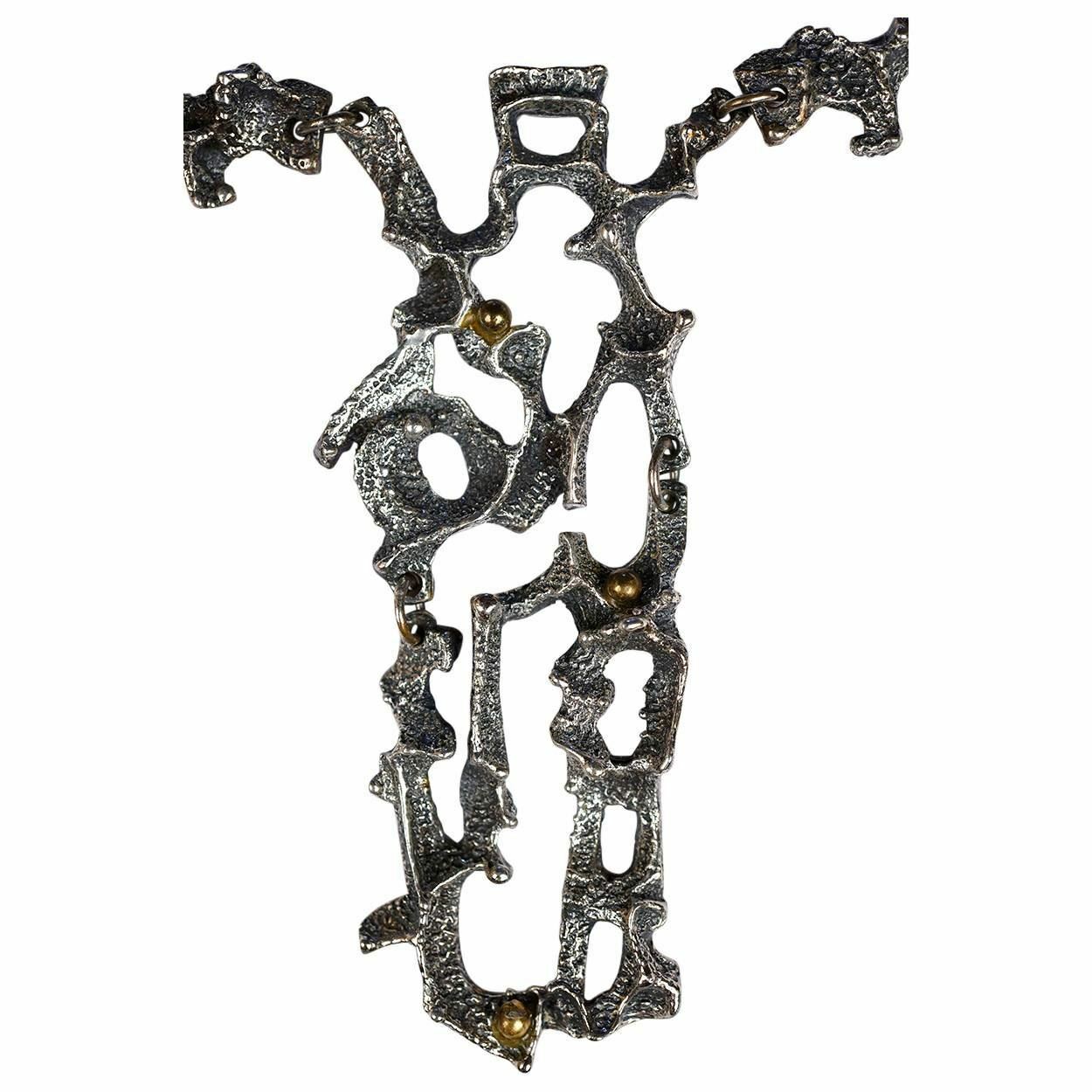 Rare 1970s Modernist Robert Larin Brutalist Necklace - Pewter Collar w ...