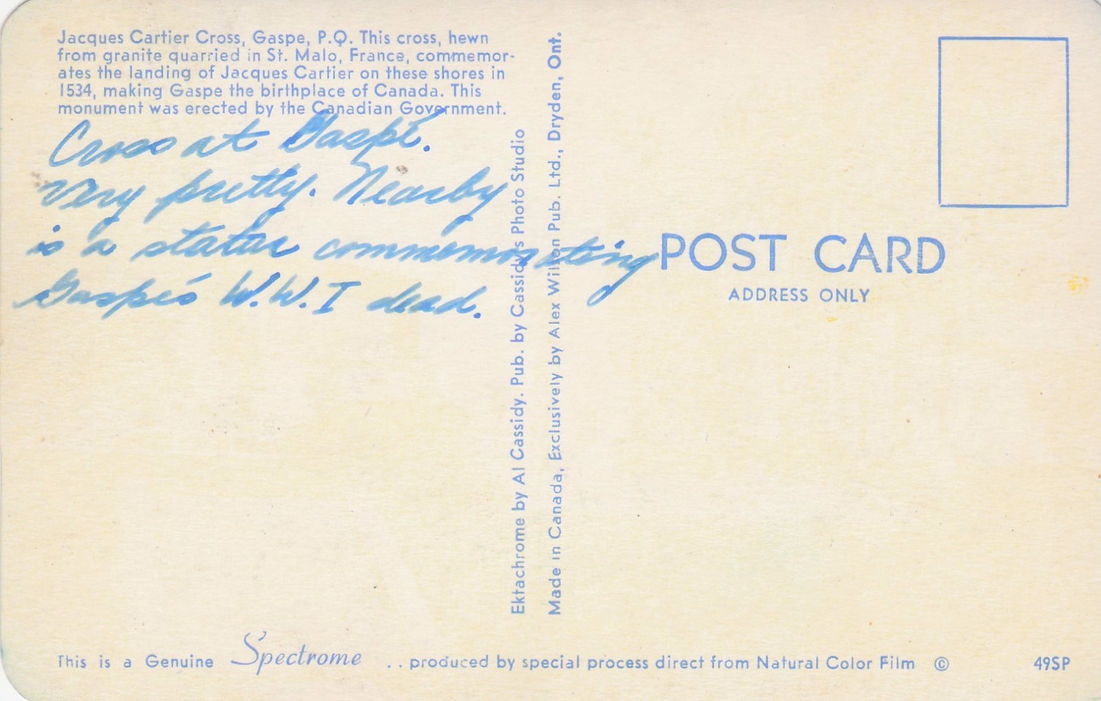 *Canada Postcard-"Jacques Cartier Cross" /Gaspe, P.Q./ (U1-886) | eBay UK