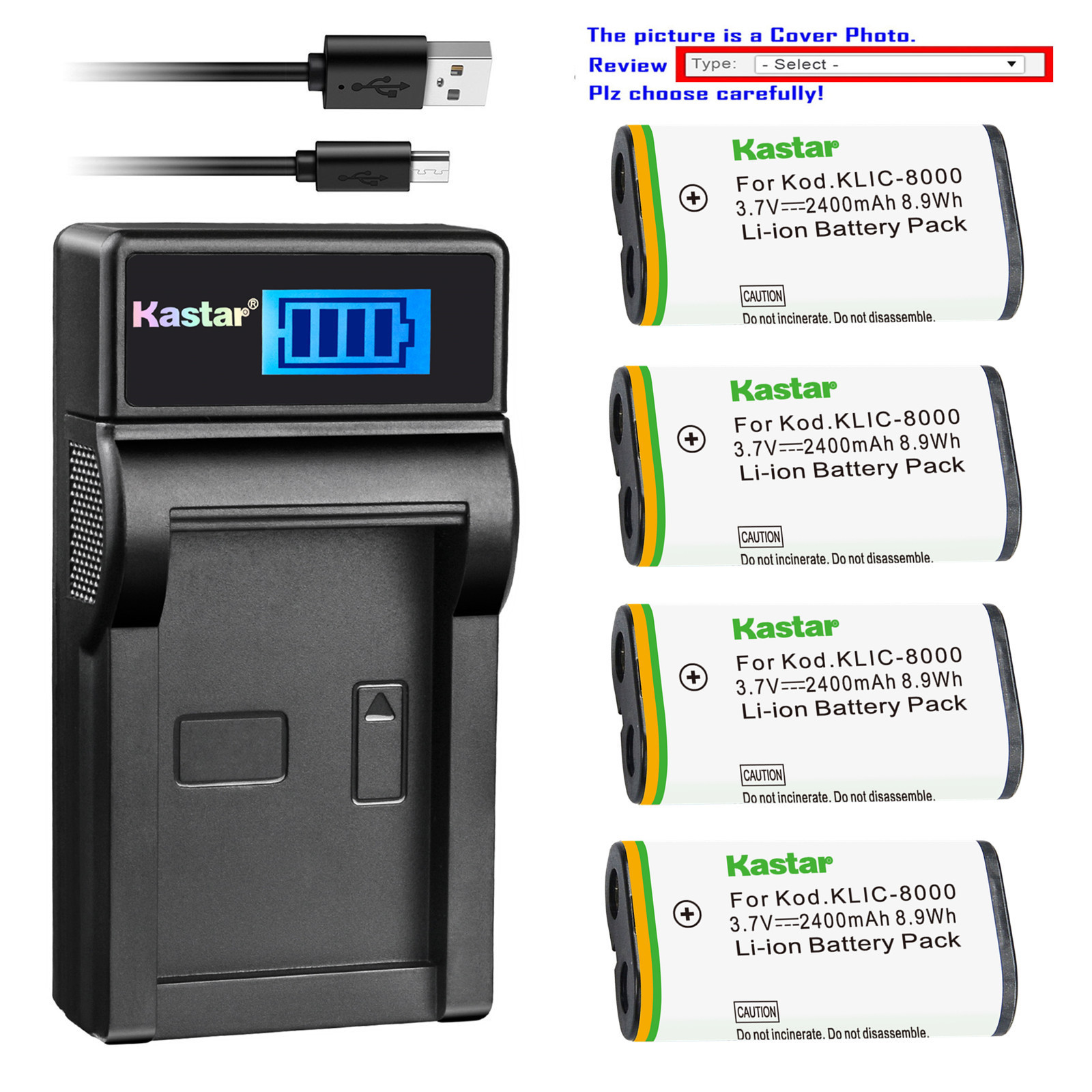 Kastar Battery LCD Charger for Kodak KLIC-8000 & Kodak Z1015 IS Kodak ...