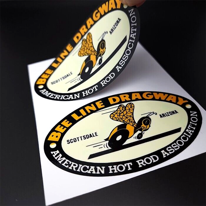 BEE LINE DRAGWAY x2 Vintage Style DECALs, Vinyl car STICKERs, hot rod ...