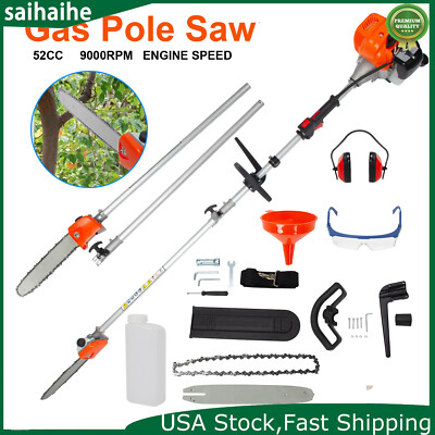 52CC 2 Stroke Chainsaw Pole Saw Pruner Pruning Saw Gas Powered Tree ...