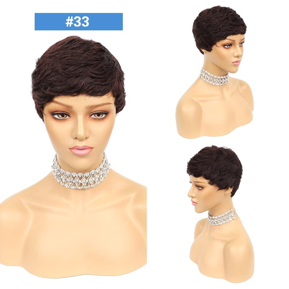 Black Short Pixie Cut Wigs None Lace Wigs Natural Indian 100% Human ...
