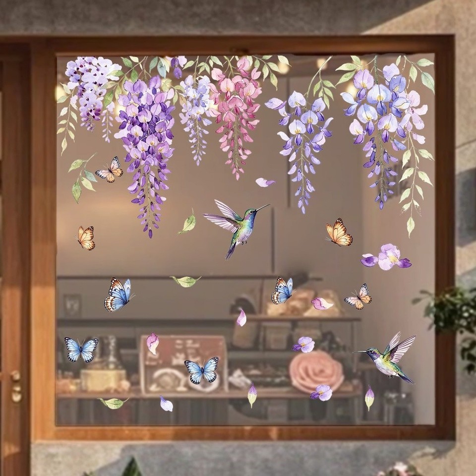 Contemporary Bird Flower Butterfly Static Cling for Glass Surfaces PVC ...